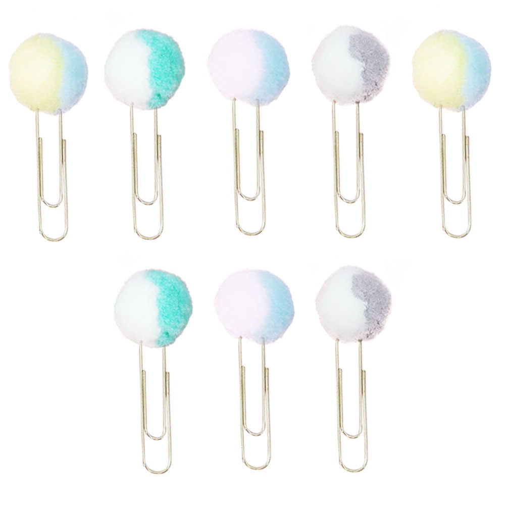 1 Set 8 Pcs Double-colored Paper Clamps Plush Ball Paper Clips ...