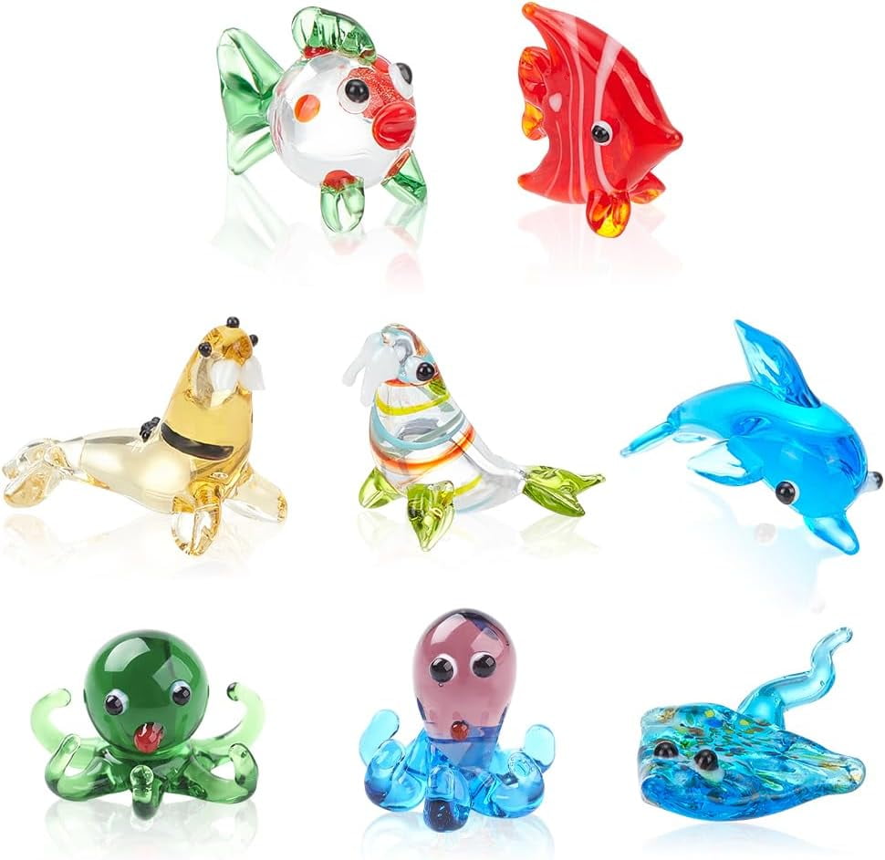 1 Set 8 Pcs Sea Life Glass Figurines Mini Marine Figurines Glass ...