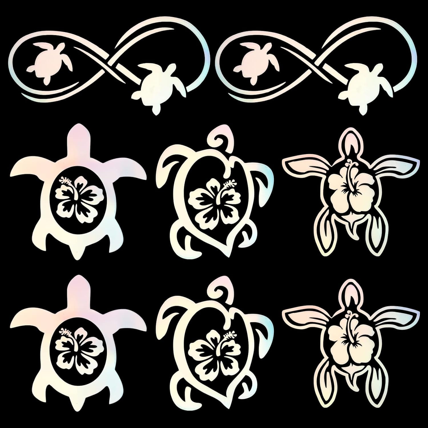 1 Set 8 Sheets Hibiscus and Turtle Side Car Decal Colorful Laser ...