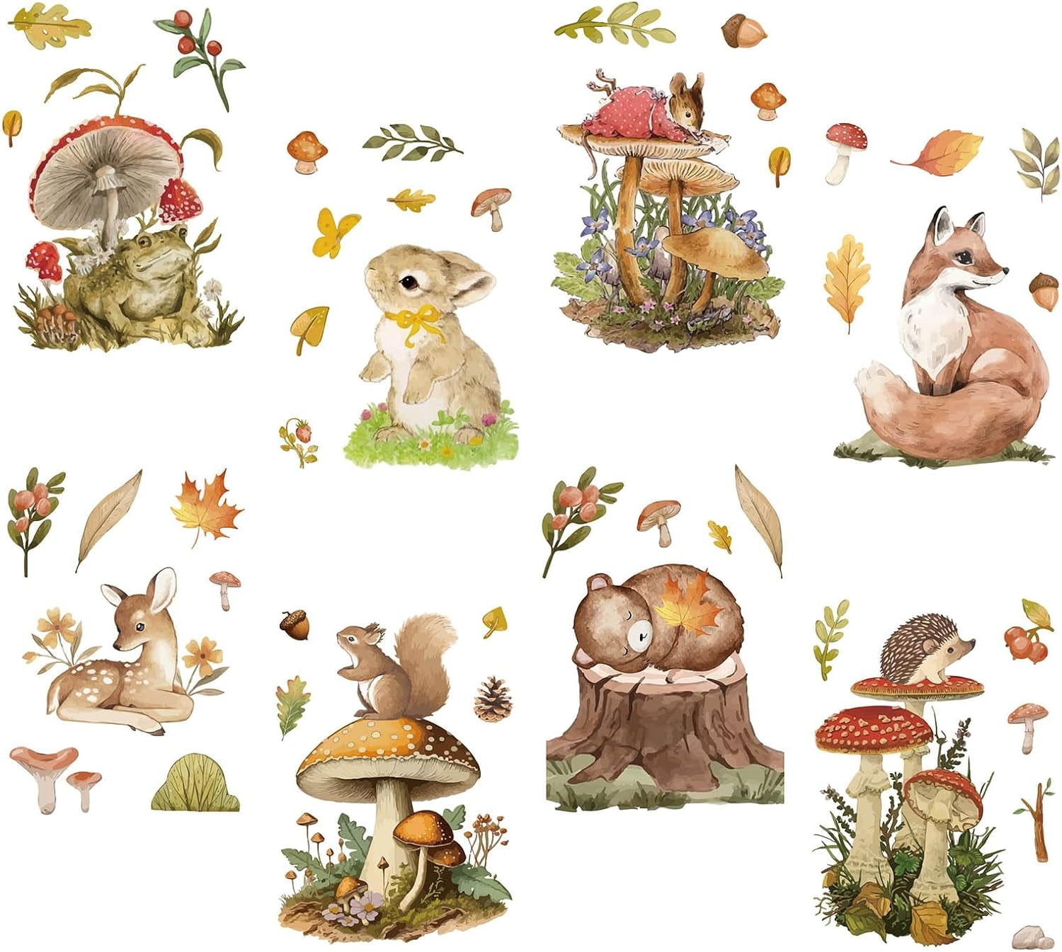 1 Set 8 Sheets Mushroom Window Stickers Animal Rabbit Fox Deer Window ...