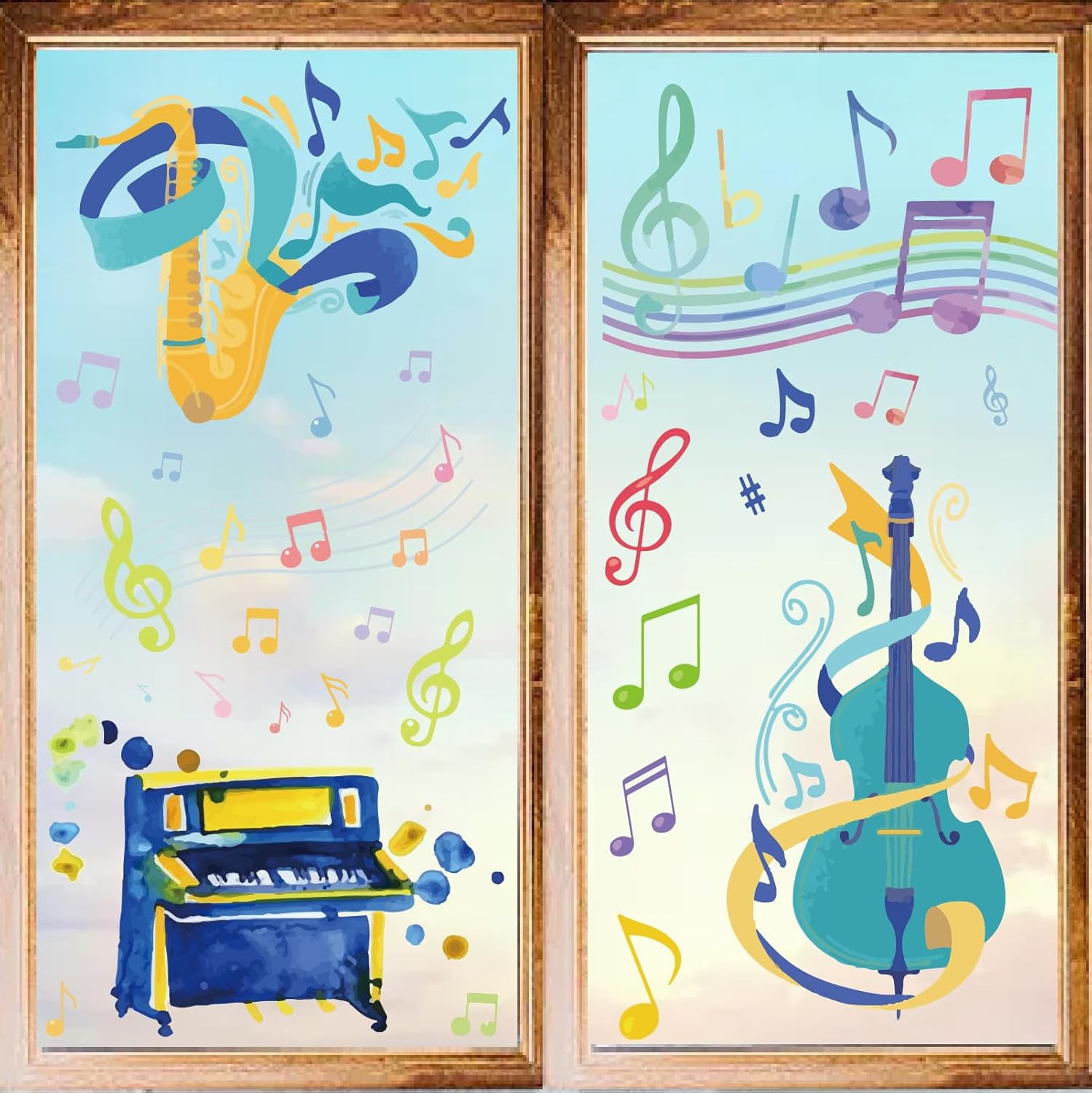 1 Set 8 Styles Music Window Decals Stickers Instruments Musical Note ...