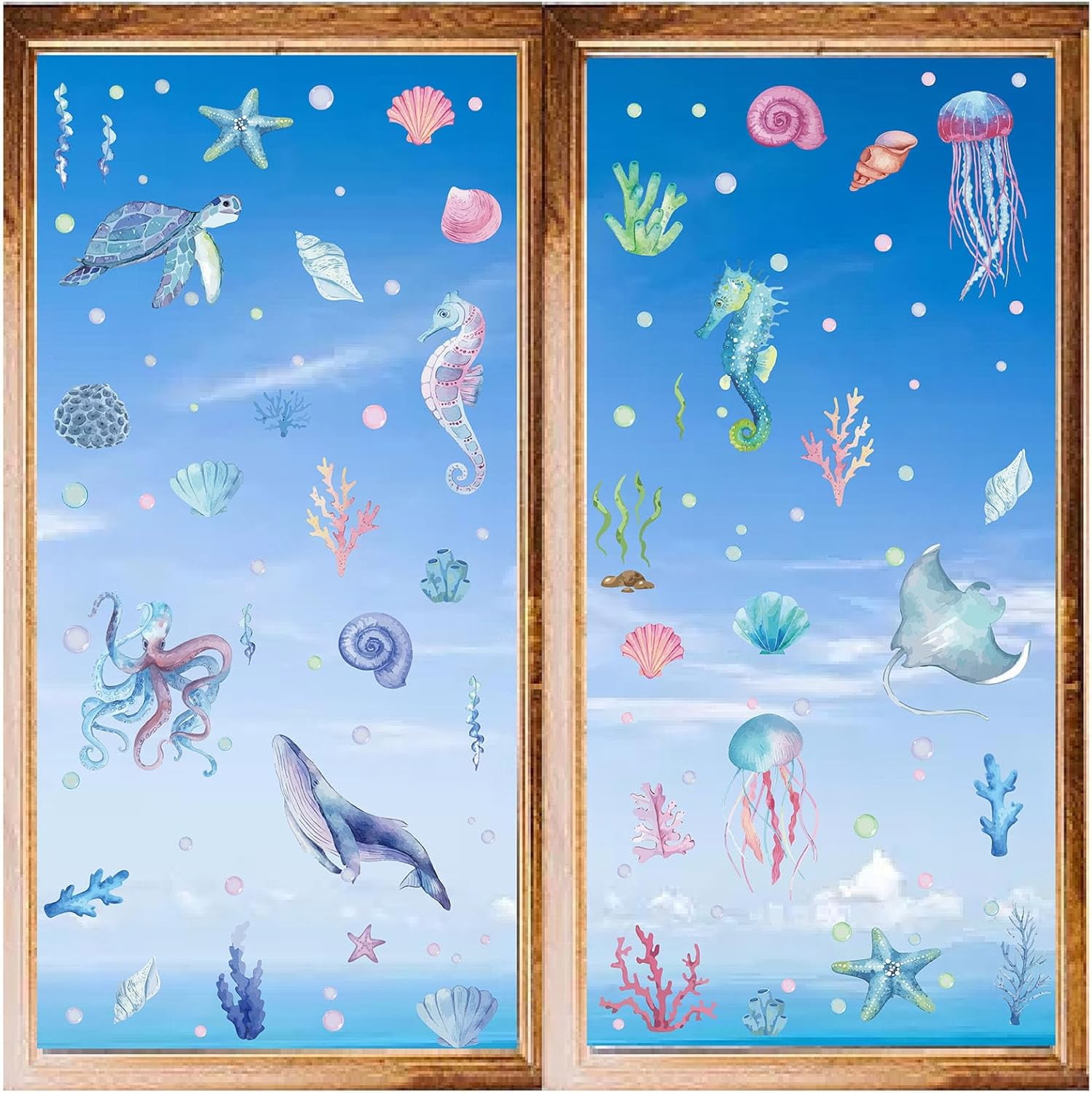 1 Set 8 Styles Sea Animals Window Decals Stickers Ocean Whale Turtle ...