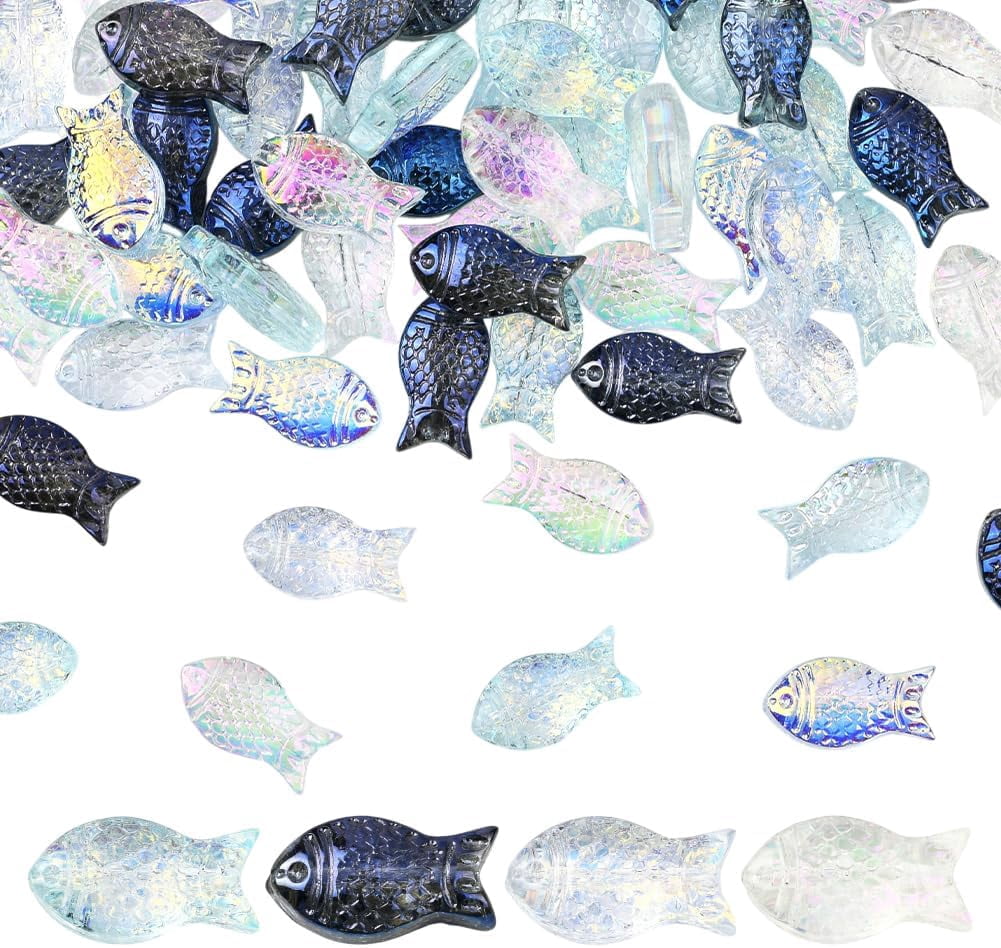 1 Set 80Pcs 4 Colors Transparency Electroplate Glass Beads Fish AB ...