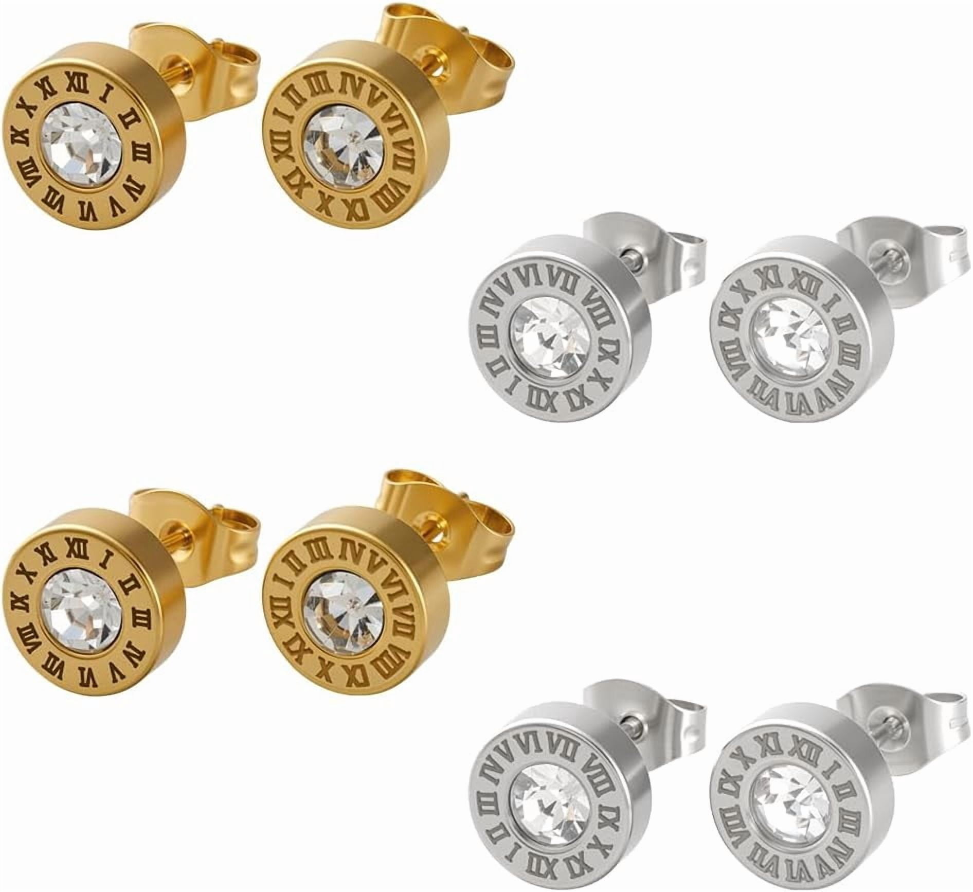 1 Set 8Pcs 2 Colors 304 Stainless Steel Flat Round Stud Earrings with ...
