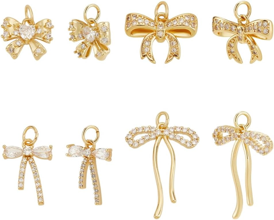 1 Set 8Pcs 4 Styles 18K Gold Plated Bowknot Charms Earring Charms ...