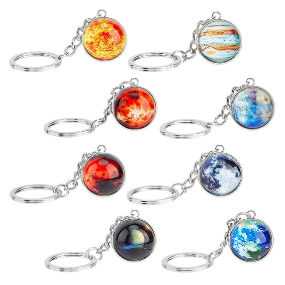 1 Set 8Pcs 8 Colors Luminous Glass Pendant Keychain with Alloy Key ...