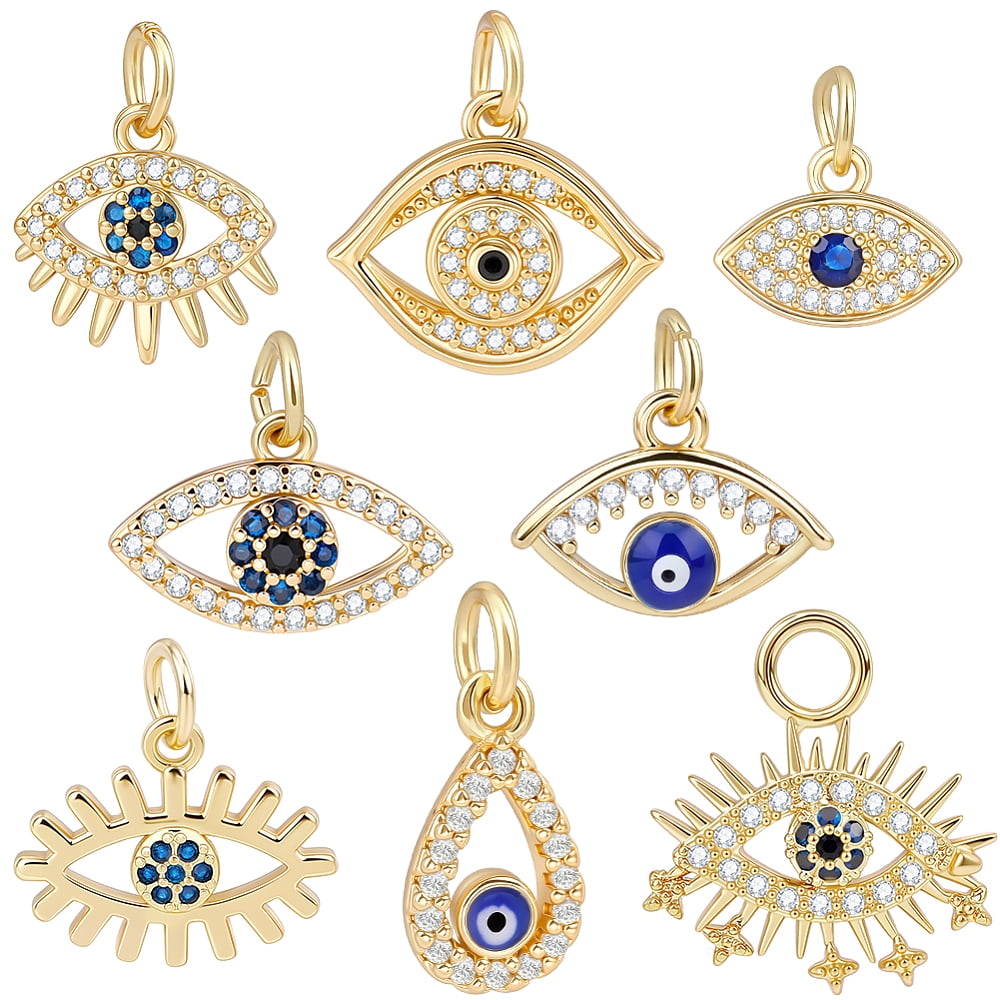 1 Set 8Pcs 8 Styles Real 18K Gold Plated Brass Micro Pave Cubic ...
