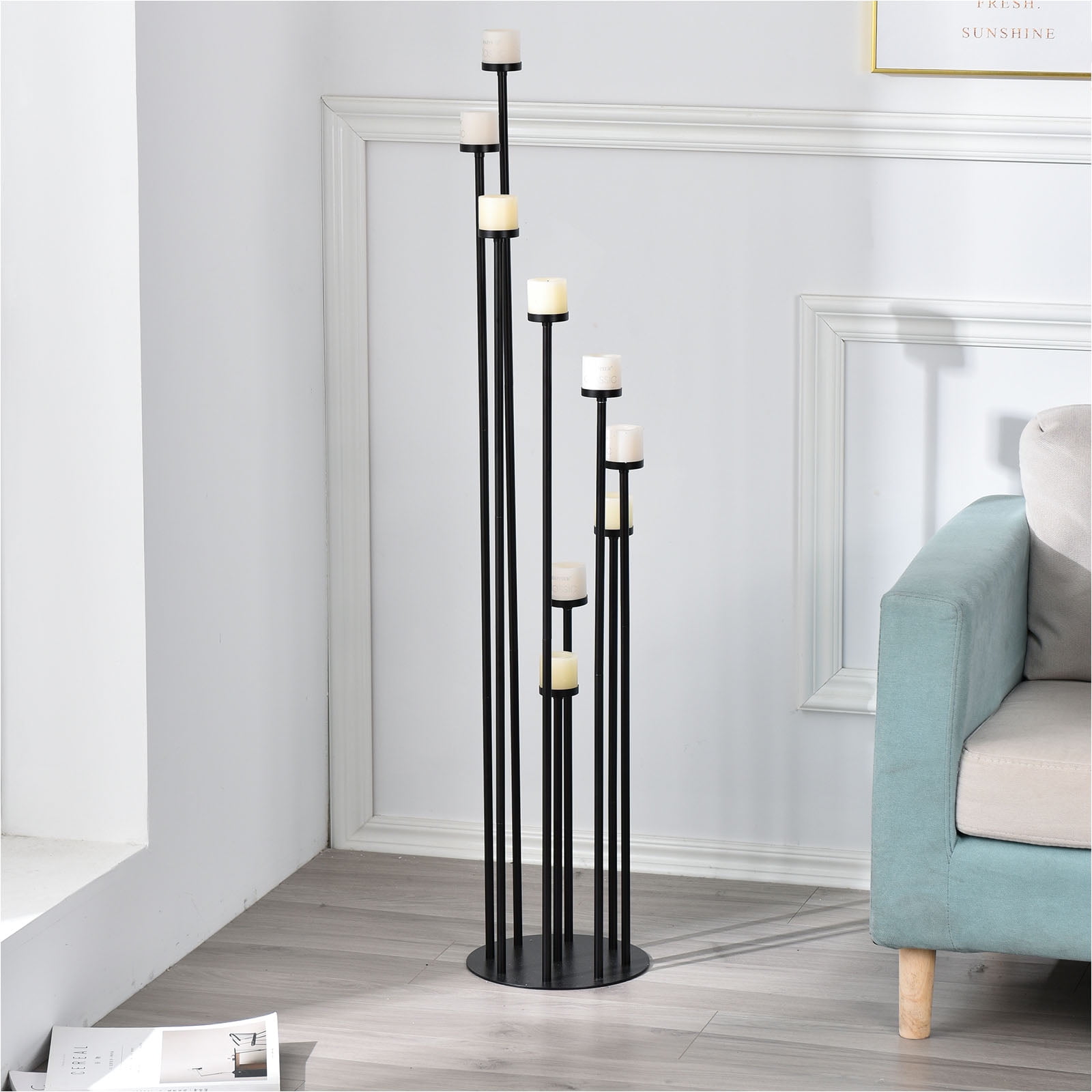 9 Arms Metal Candelabra Centerpiece, Tall Black Candle Holders for ...
