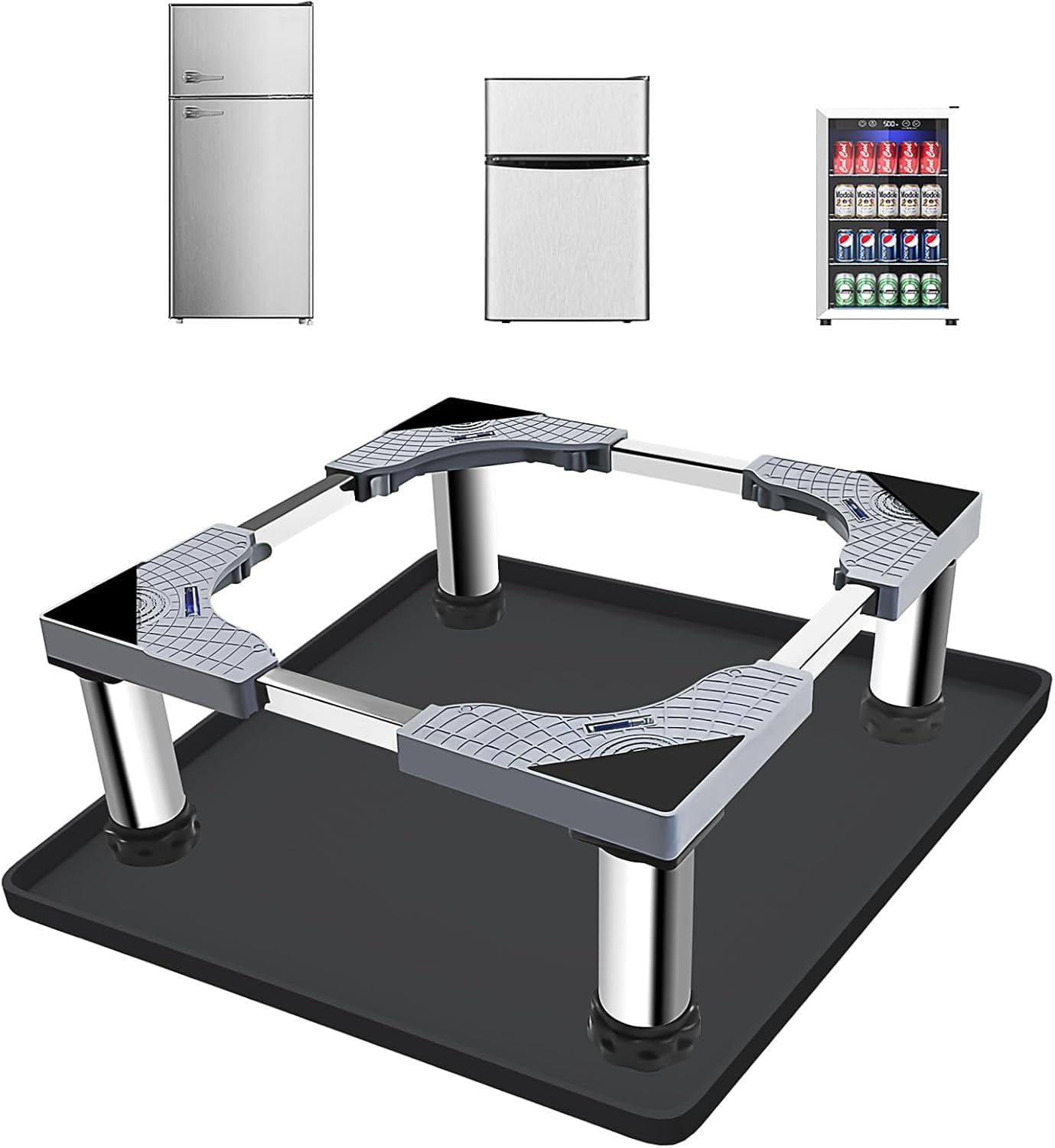 1 Set Adjustable Mini Fridge Stand with 23.6'' x 23.6'' Silicone Mat, 7 ...