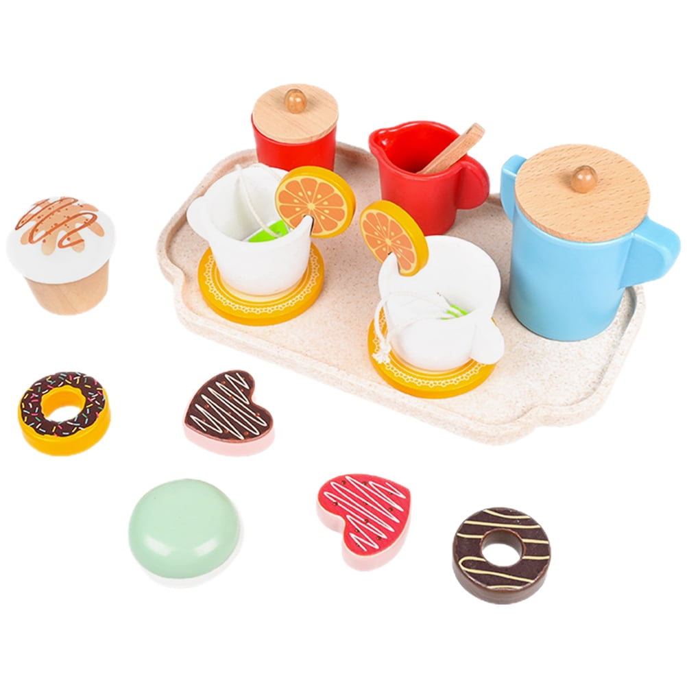 1 Set Afternoon Tea Playthings Simulation Wooden Food Dessert Pretend ...