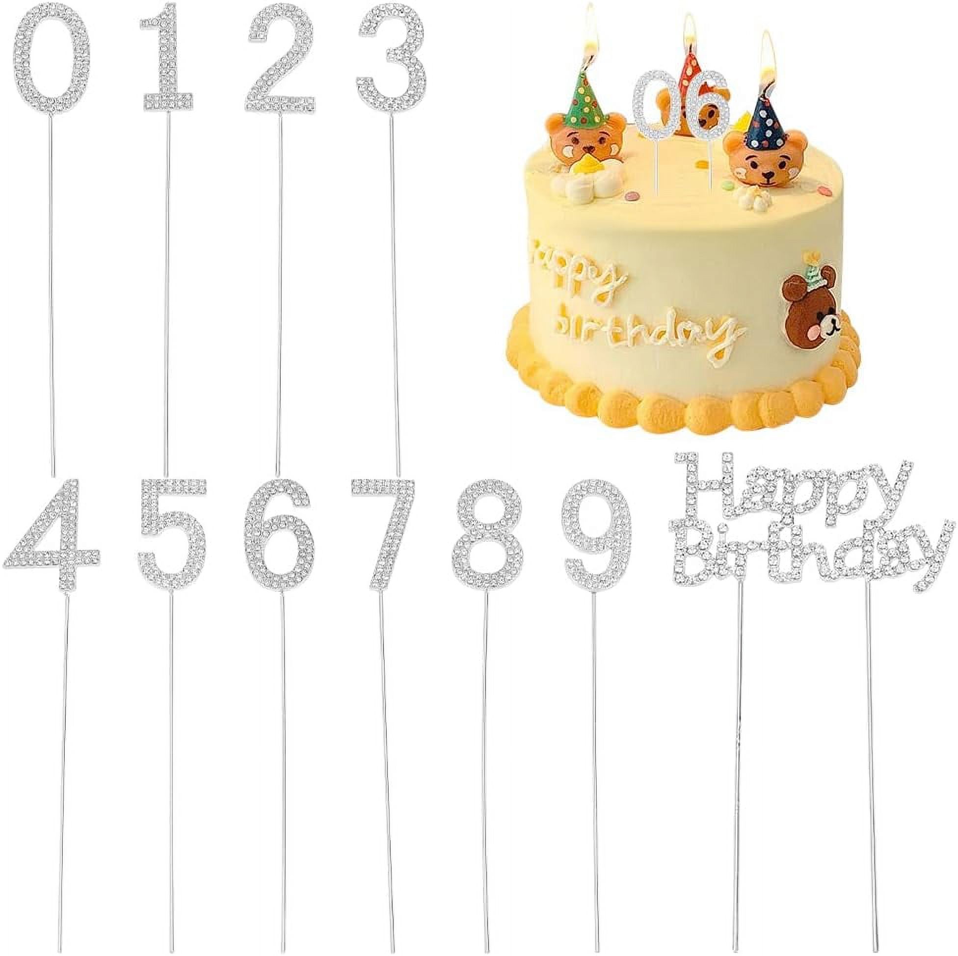1 Set Alloy Rhinestone Cake Toppers Cake Inserted Cards Number 0~9 & Word Happy Brithday ...