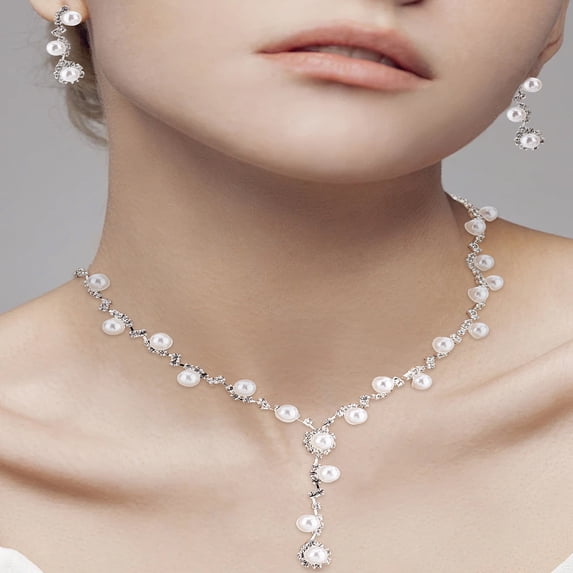 1 Set Alloy Rhinestone Necklace & Earring Sets with Plastic Imitation ...