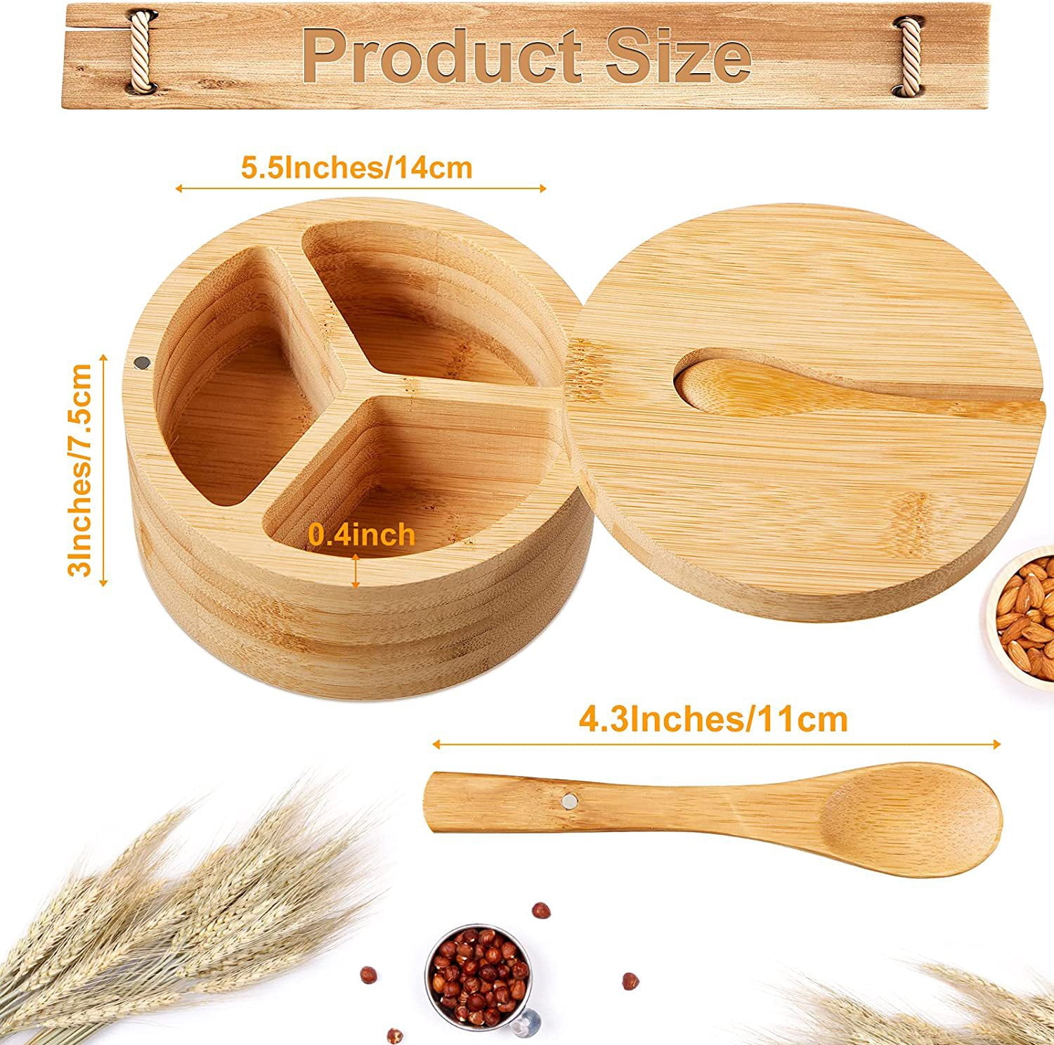 1 Set Bamboo Spice Container Divided Spice Box with Spoon Spice ...