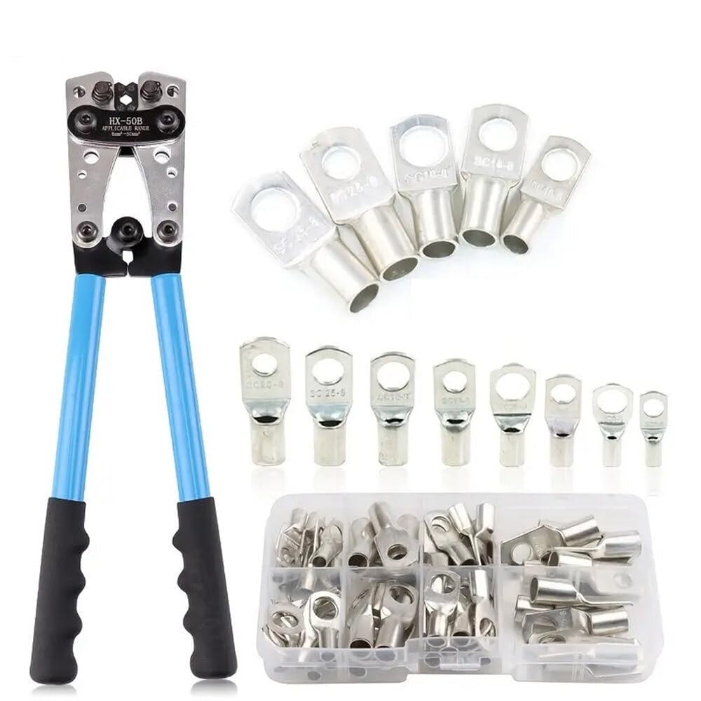 1 Set Battery Cable Copper Lug Crimping Tool HX-50B 10-1 AWG With 60Pcs ...