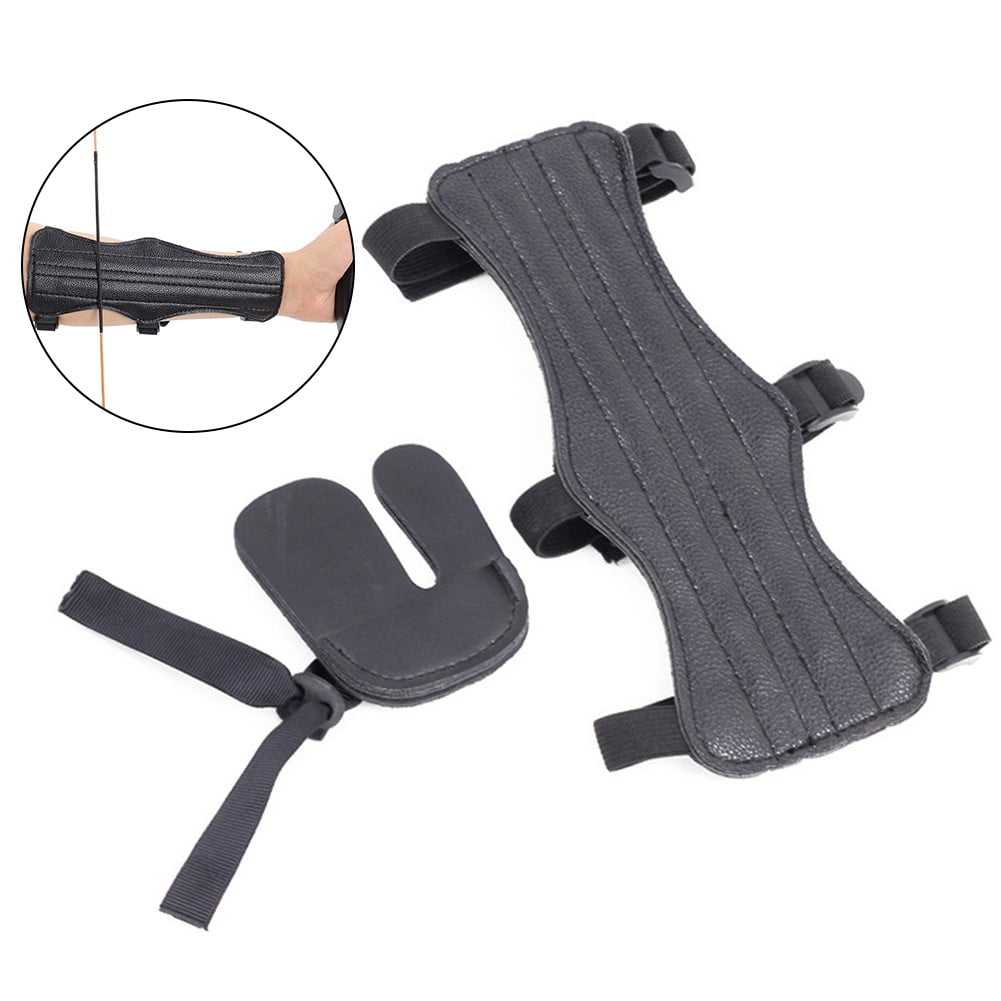 1 Set Black Premium Arm Guard and Finger Guard Bow Arrow Set Adjustable ...