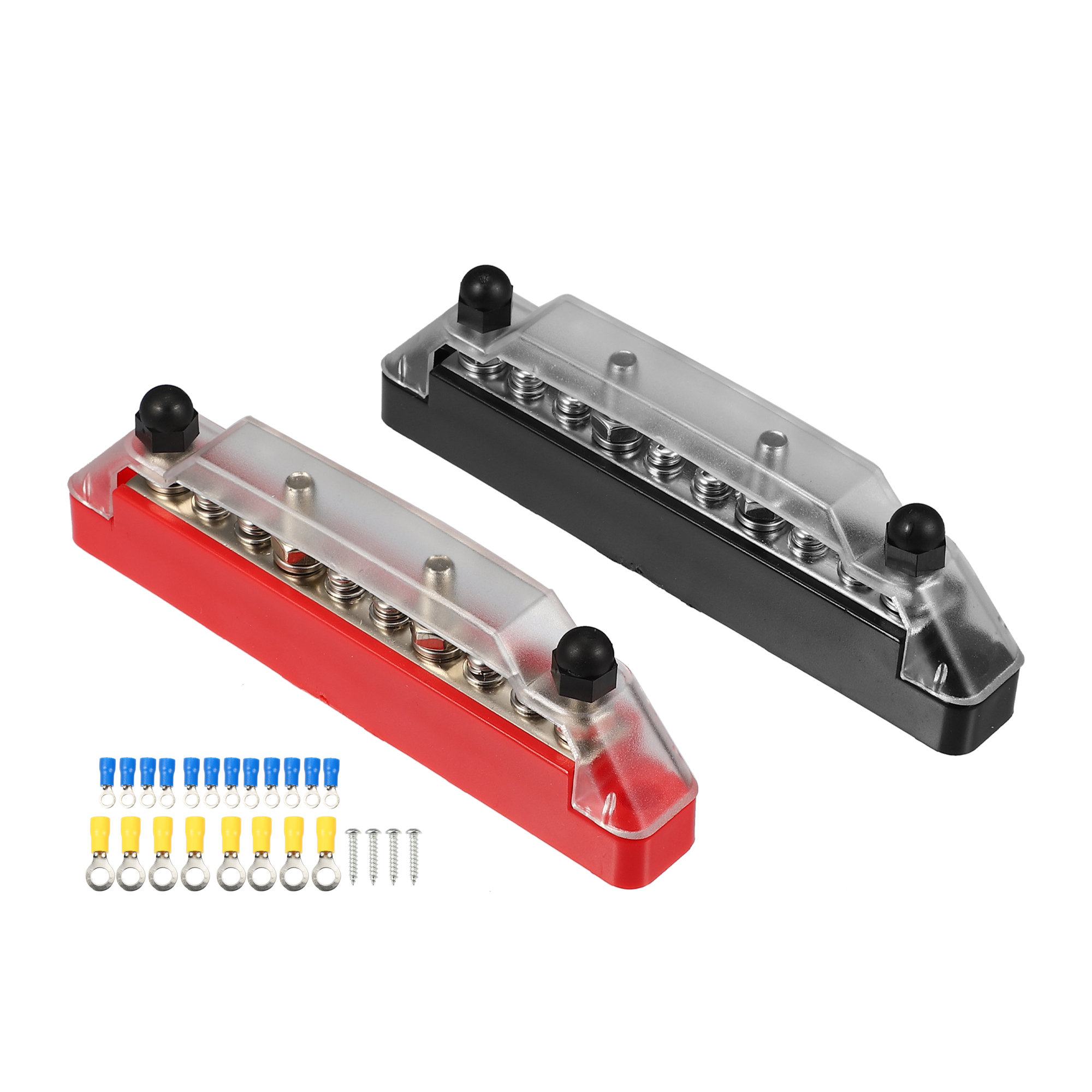 1 Set Black Red Car Terminal Block with 4 x 1/4" M6 Terminal Studs 6 x ...
