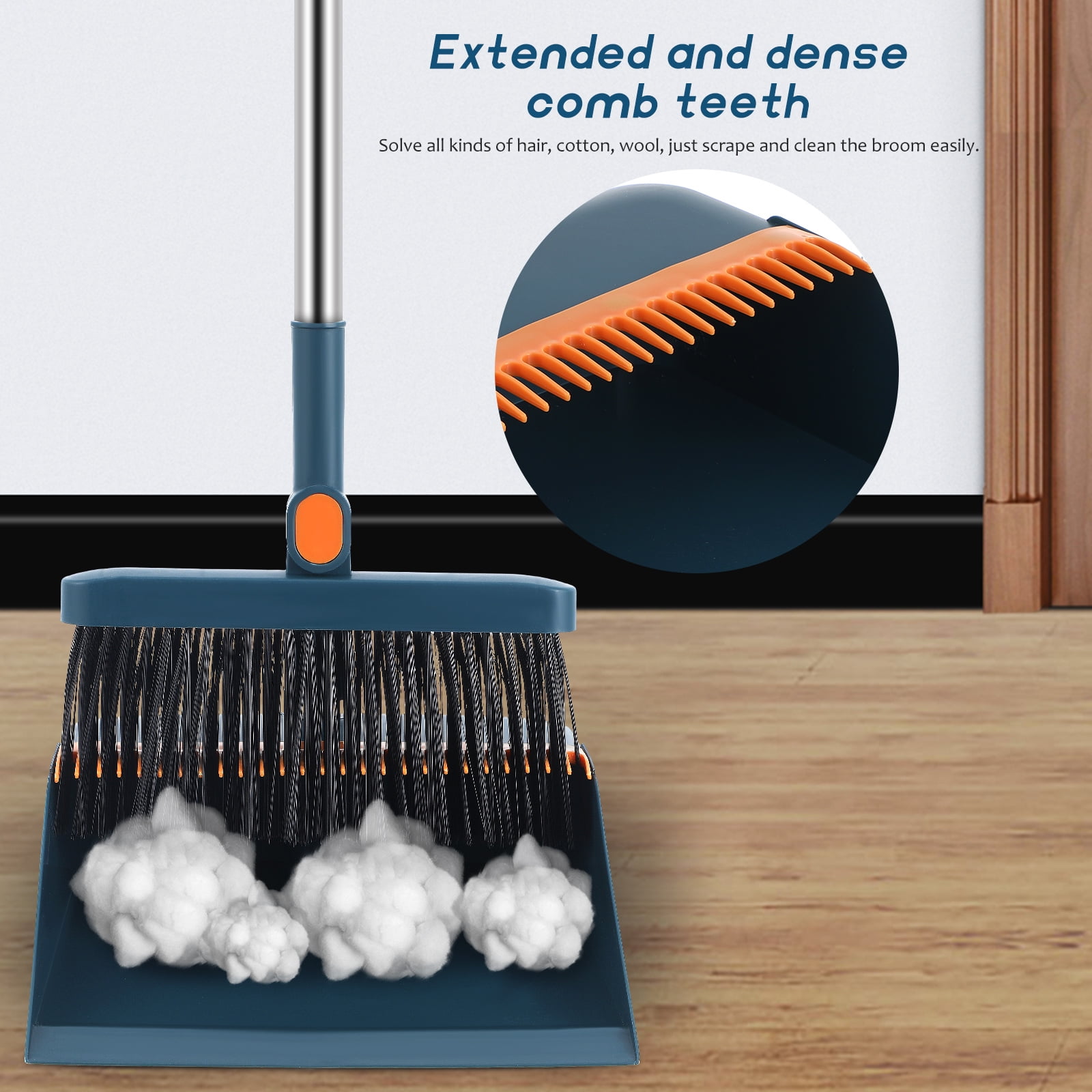 PartyKindom Compact Broom and Dustpan Set Blue Plastic Sturdy and ...