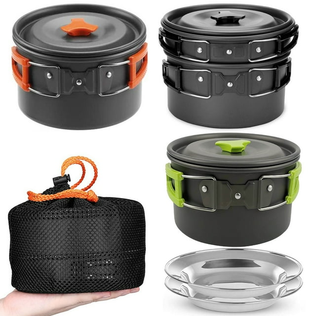 1 Set Camping Cookware Kit with Folding Pot Pan Kettle Spoon Fork Cup 2 ...