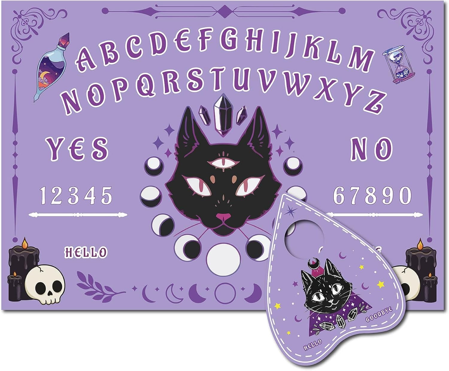 1 Set Cat Wooden Spirit Board Purple Pendulum Board Dowsing Divination ...