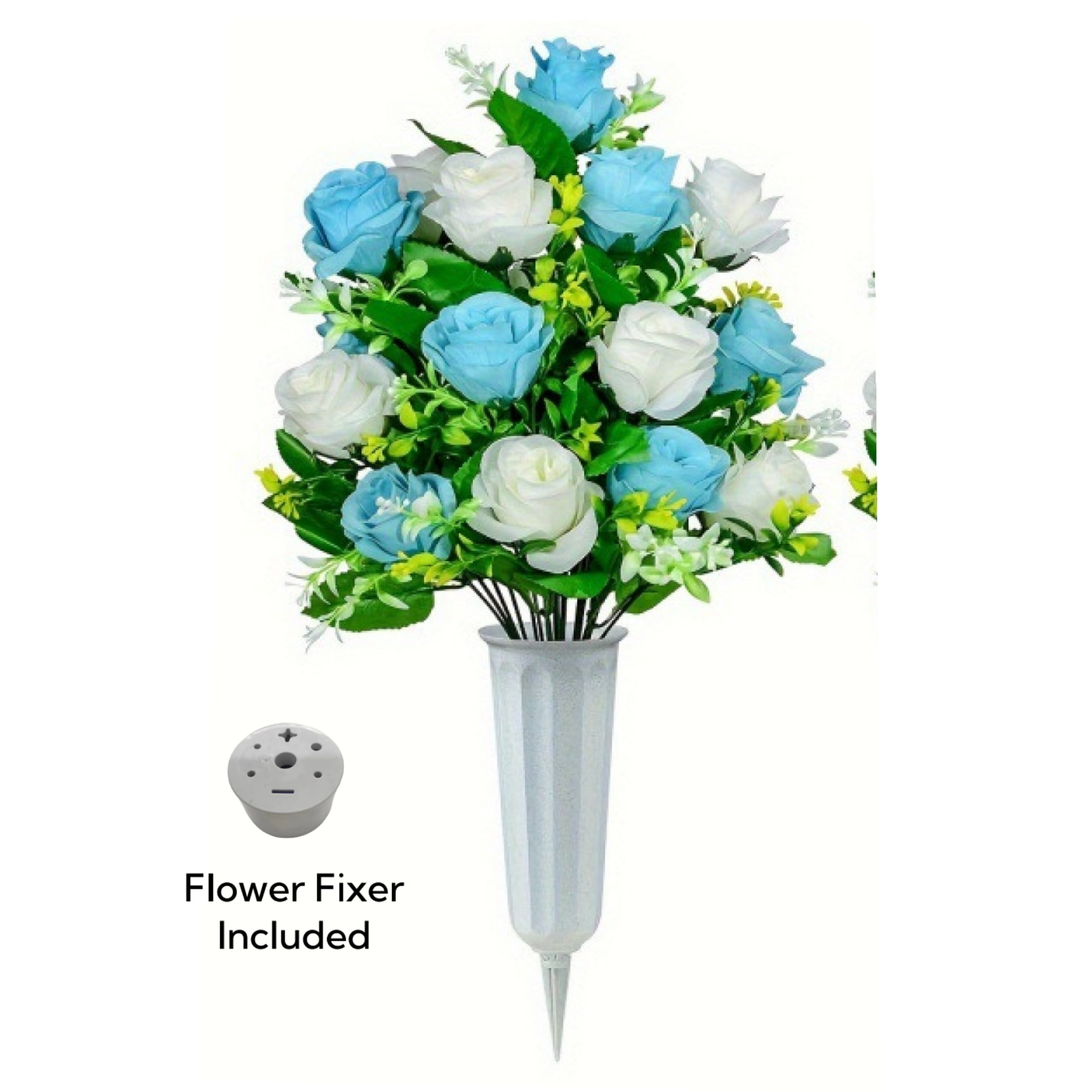 1 Set Cemetery Memorial Artificial Flower Rose Bouquet with Vase ...