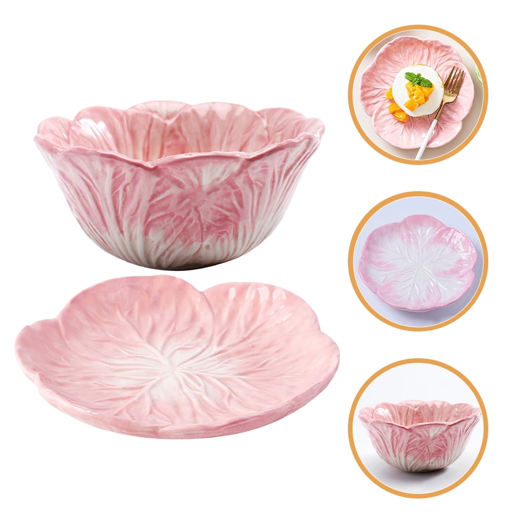 WHAMVOX 2Set Pink Ceramic Cabbage Bowl and Plate Set for Children ...