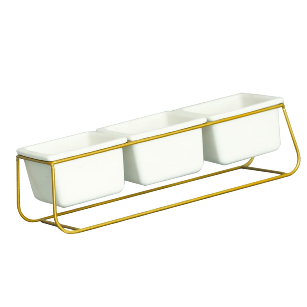 1 Set Ceramic Flowerpot Square Trapezoidal Iron Frame Desktop Succulent ...