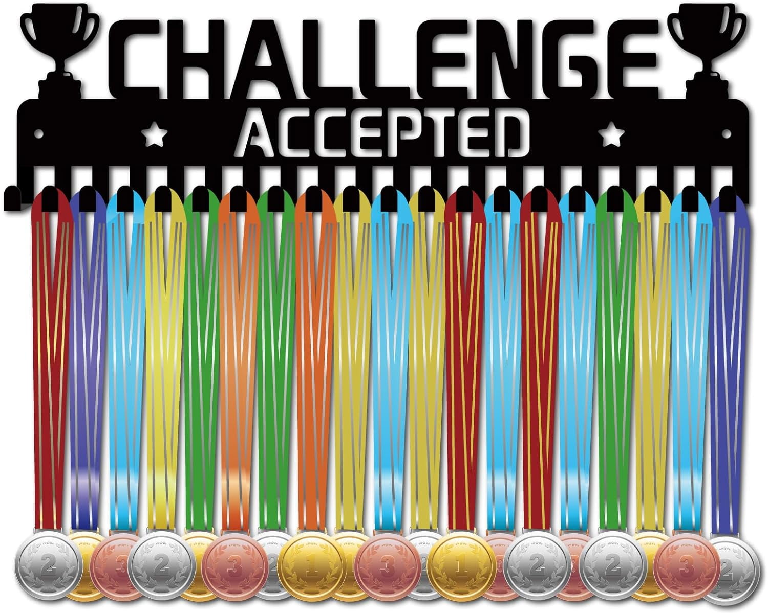 1 Set Challenge Accepted Medal Holder Hanger Medals Display Rack Black Metal Iron Medal Shelf ...