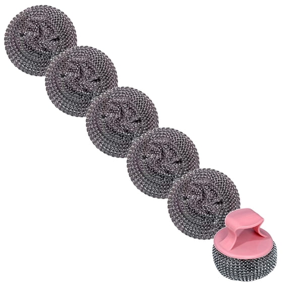1 Set Clearance Under $3 Handle Steel Wool Scrubber With 5 Balls Scour ...