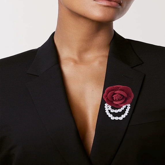 1 Set Cloth Flower Brooch with Plastic Imitation Pearl Beaded Chain ...
