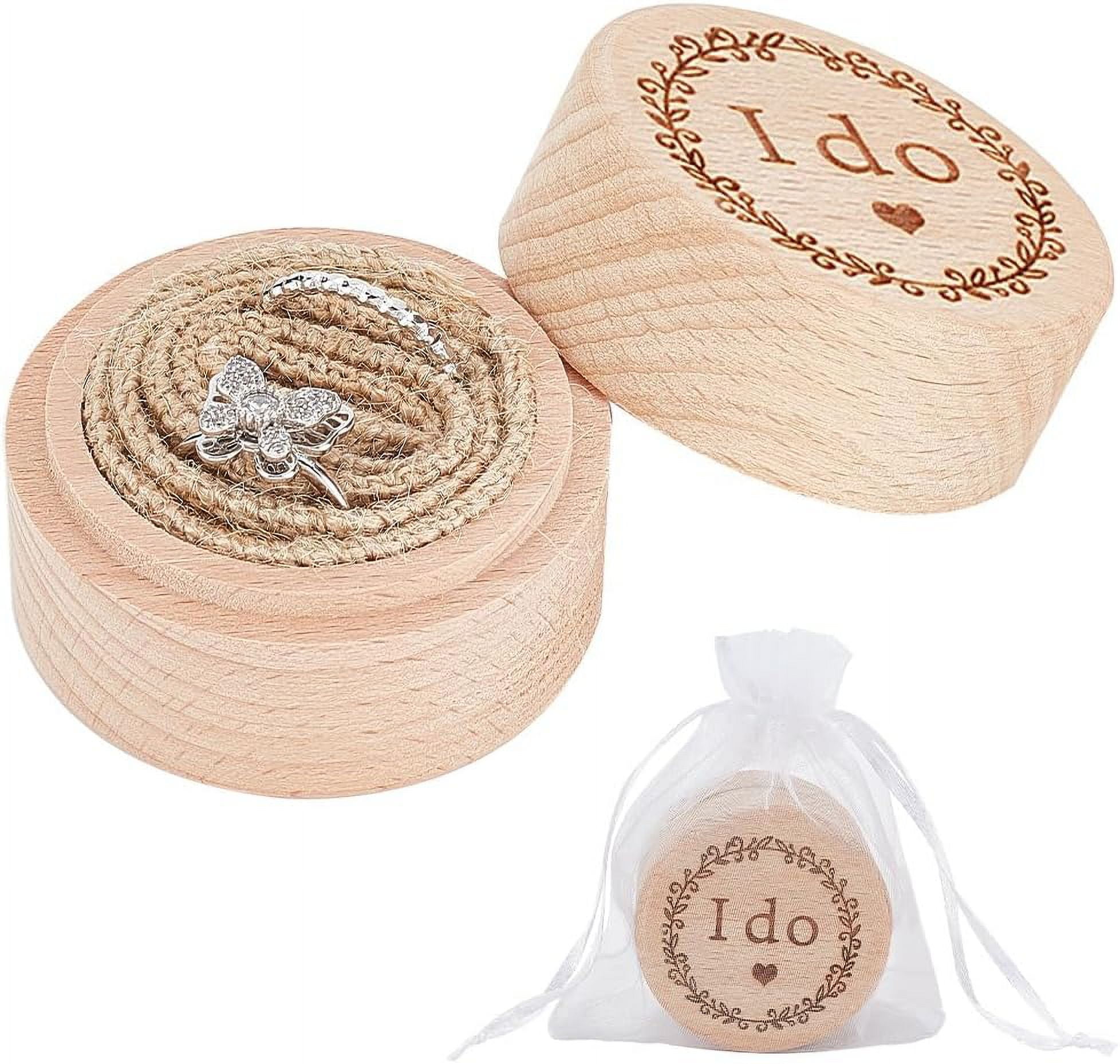 1 Set Column Wooden Finger Ring Storage Boxs with White Organza Bag ...