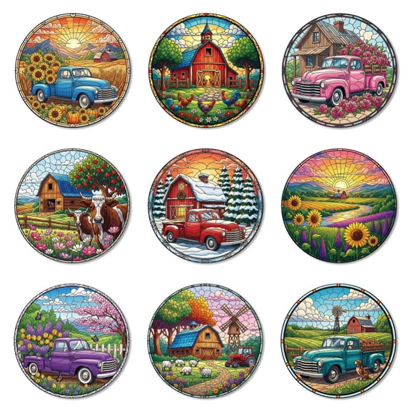 1 Set Composite Wood Board Cup Mats Set Printed Coasters Farm 100x5mm ...