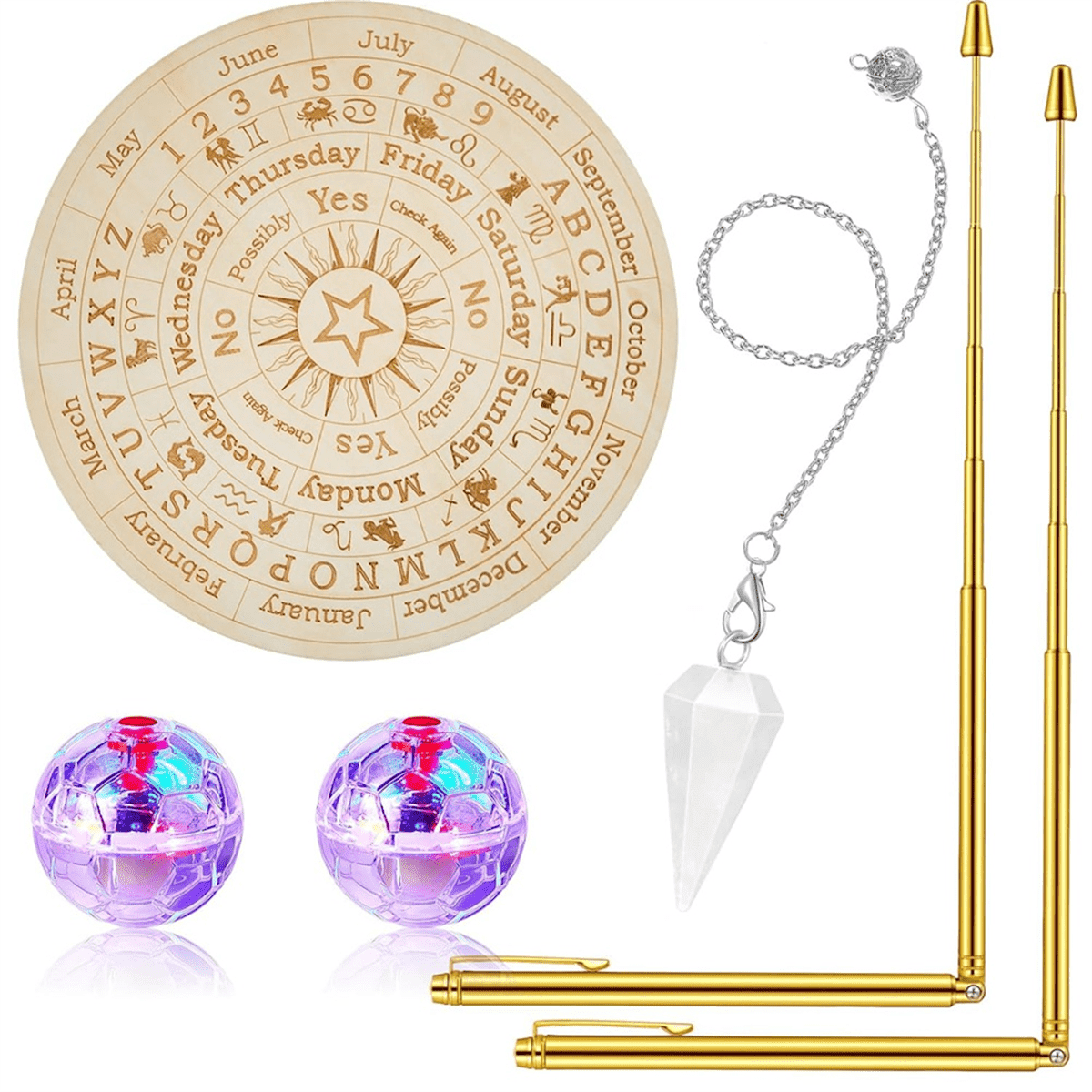 1 Set Copper Dowsing Rods Spiritual and Pendulum Board Kit for the ...