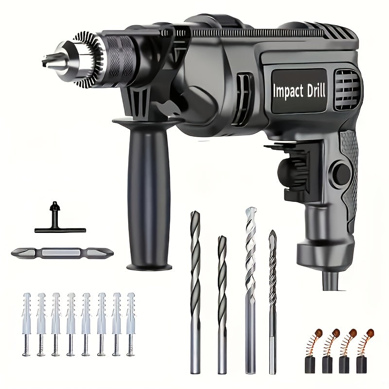 1 Set Corded Impact Drill, High Power Motor, Reinforced Components ...