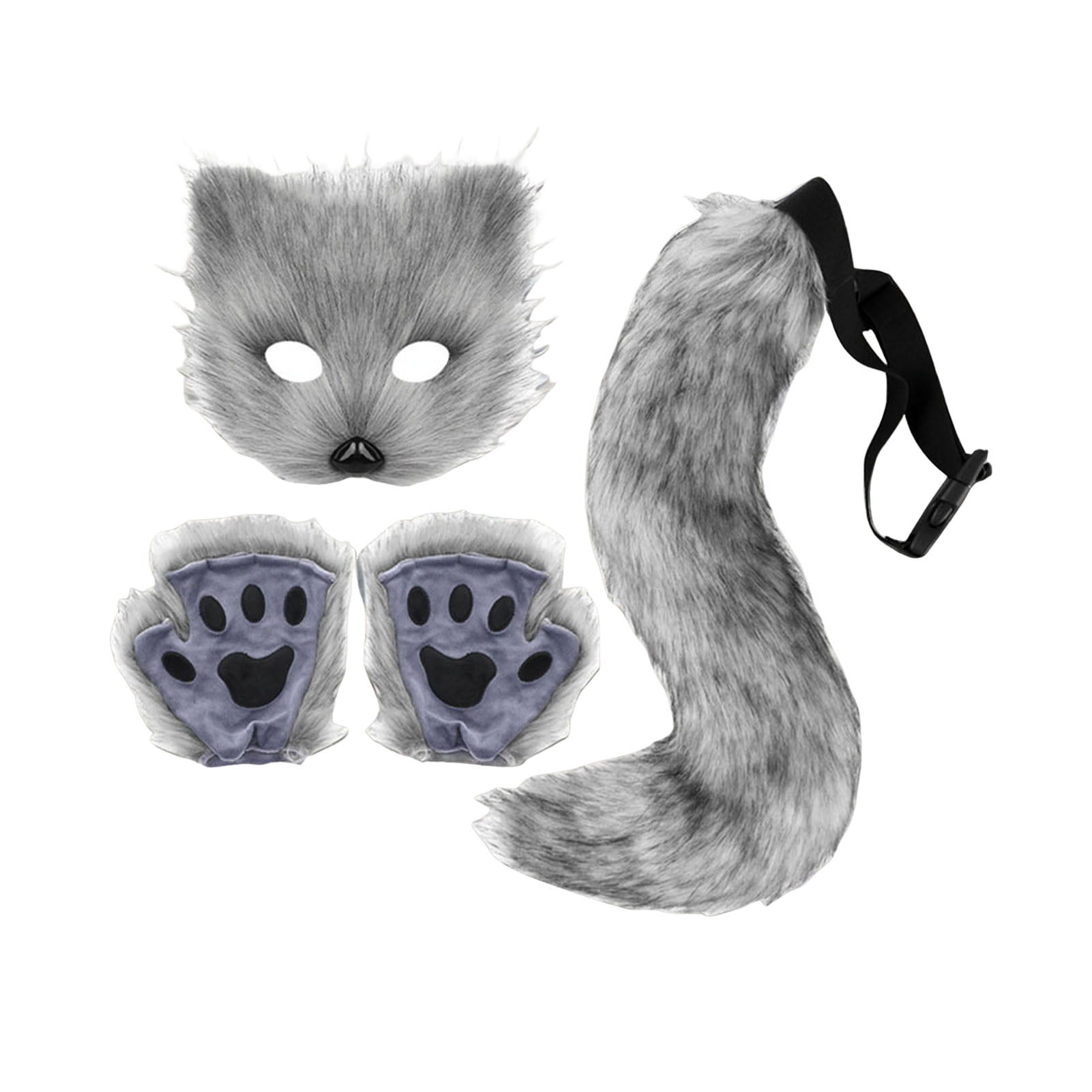 1 Set Cosplay Fake Fox Tail Mittens Masque Set Soft Fuzzy Plush ...
