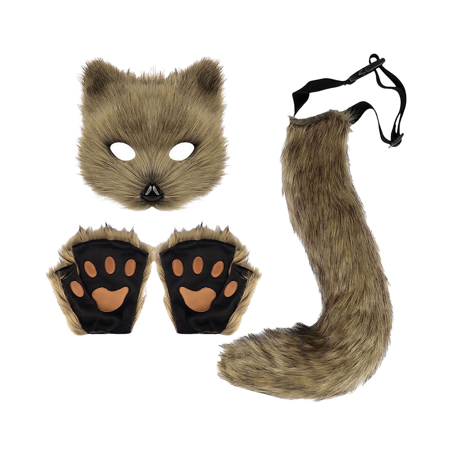 1 Set Cosplay Fake Fox Tail Mittens Masque Set Soft Fuzzy Plush ...