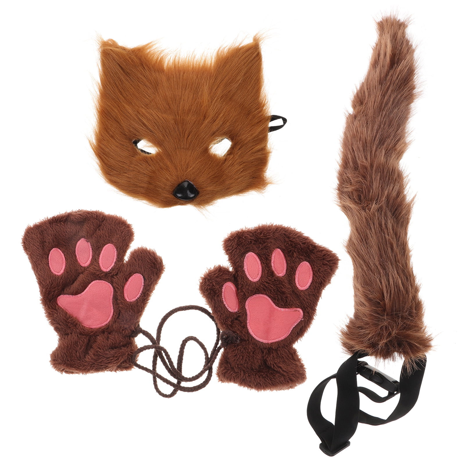 1 Set Cosplay Fox Mask Tail Gloves Cosplay Party Prop Halloween Party ...