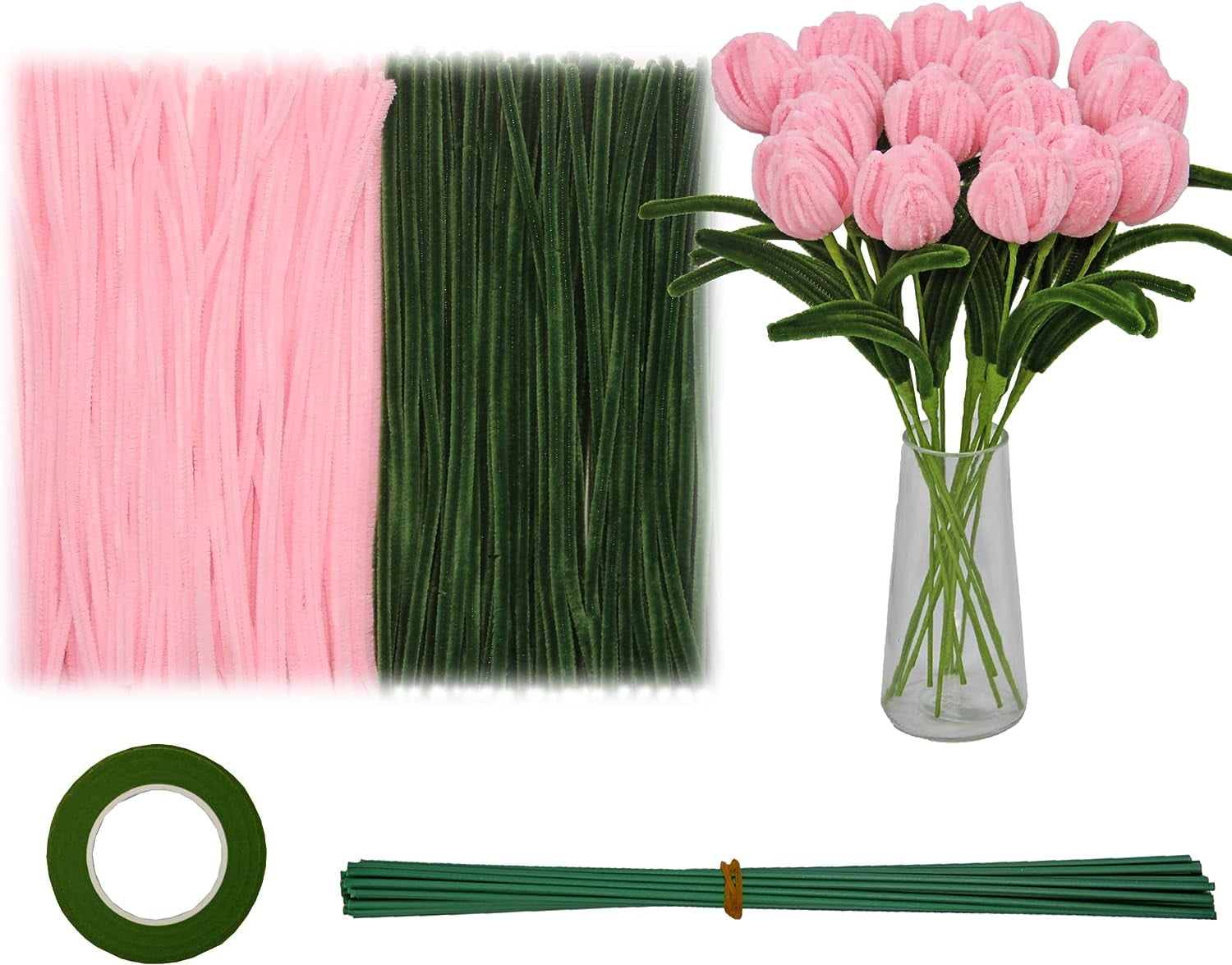 1 Set Crafting Bouquet Chenille Stems Flower Craft DIY Making Sticks ...