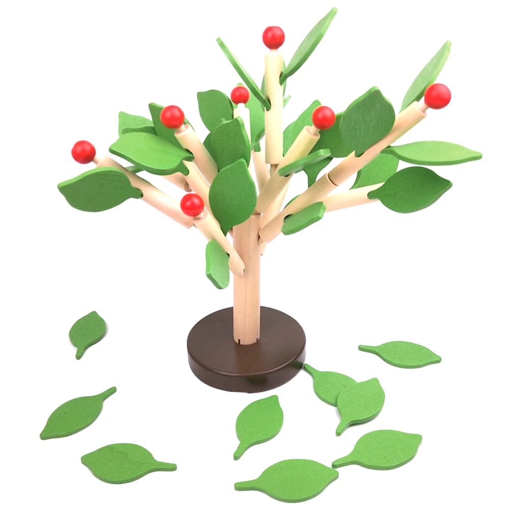 1 Set Creative Wooden Tree Blocks with Leaves Lifelike 3D Building Set ...