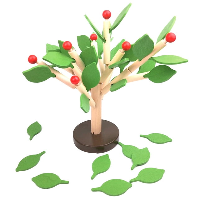 1 Set Creative Wooden Tree Blocks with Leaves Lifelike 3D Building Set ...