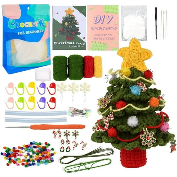 1 Set DIY Christmas Crochet Kit Crocheting Starter Kits Xmas Tree Craft Kniting Kit-by-Step ...