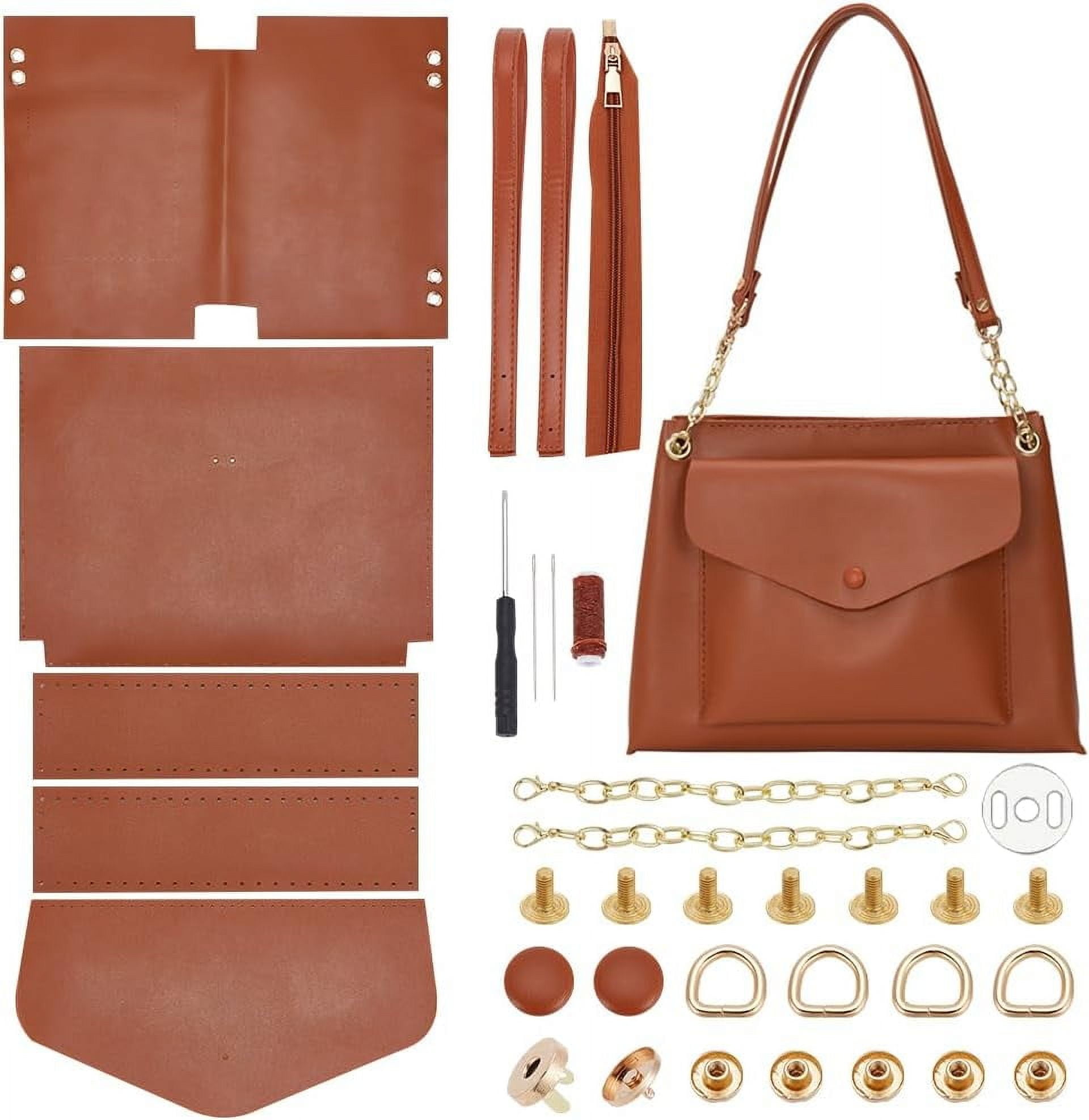 1 Set DIY PU Leather Bag Making Kit Brown Large Tote Bag Making Kit DIY ...
