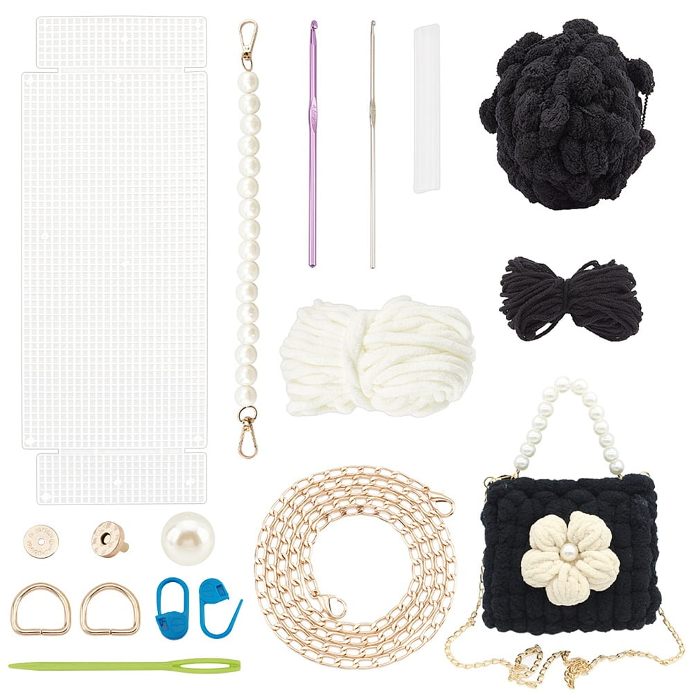 1 Set DIY Purse Weaving Kits including Chunky Yarn Magnetic Clasp Mesh ...