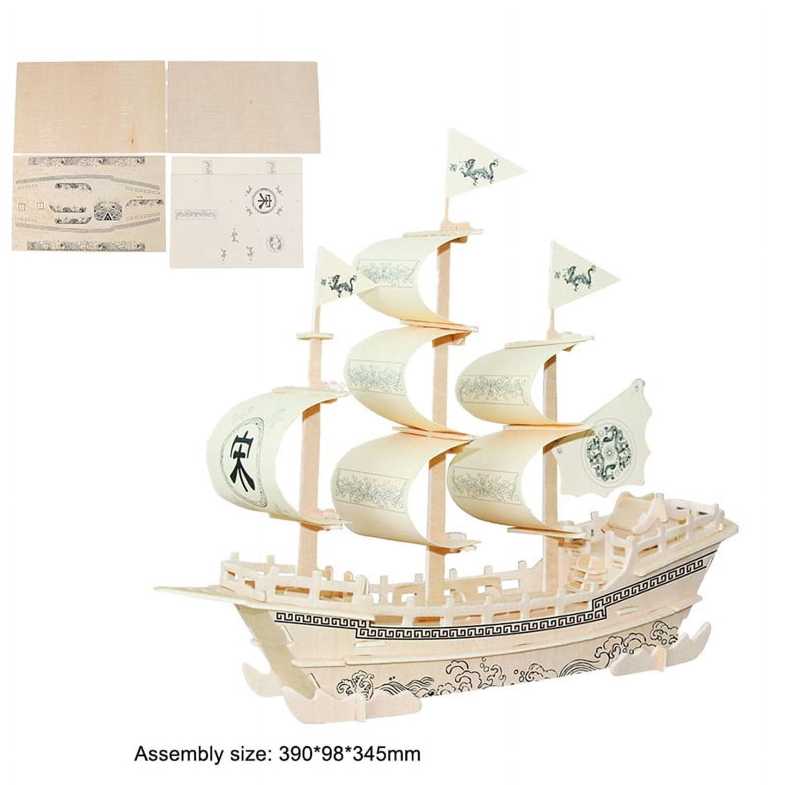 1 Set DIY Sailing Boat 3D Wooden Puzzle Ming Merchant Ship Jigsaw ...
