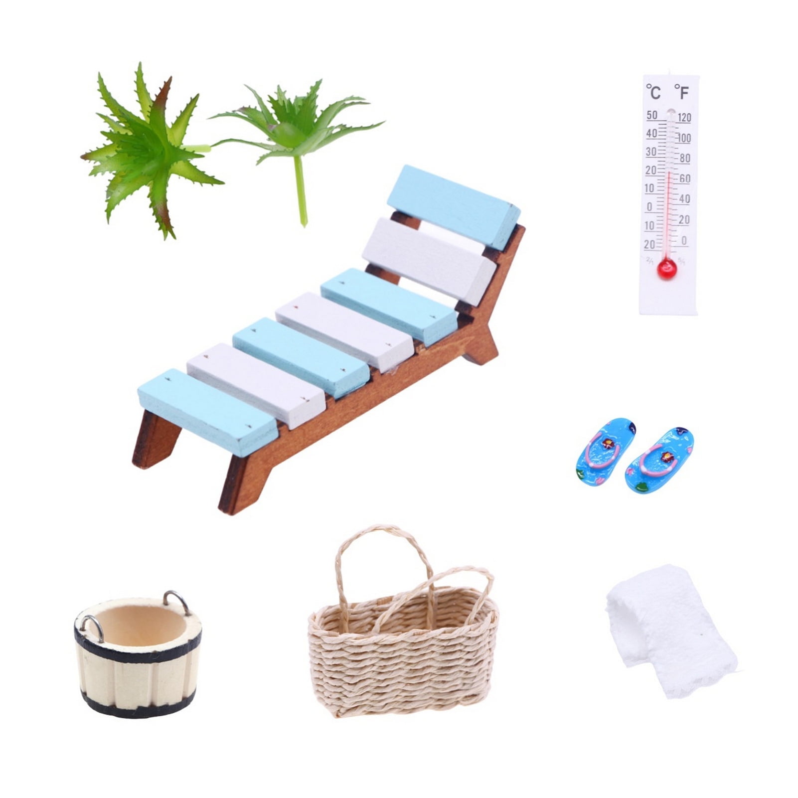 1 Set Dollhouse Miniature Sauna Kit Mini Wooden Deck Chair Towel ...