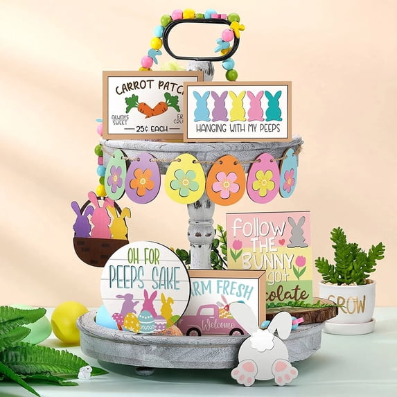 1 Set Of Easter Tiered Tray Decor acrylic Table Signs Green Block Party ...