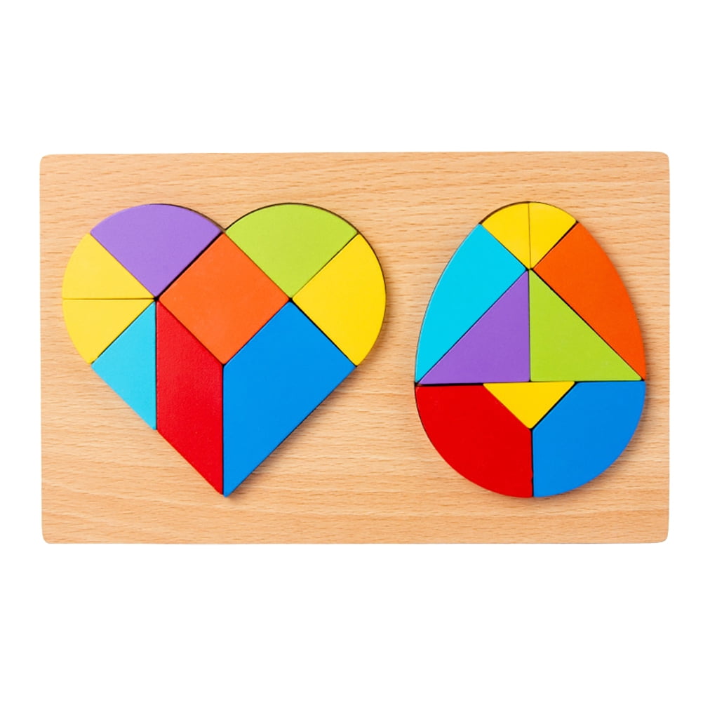 1 Set Egg and Heart Shape Puzzle Toy Wooden Tangram Toy Kids ...