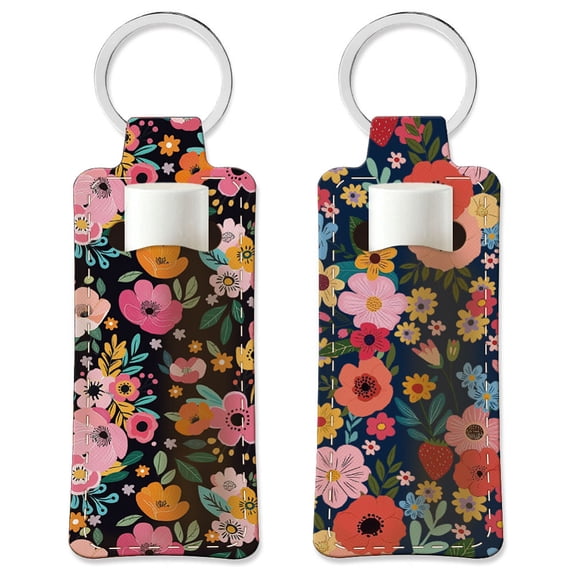 1 Set Elastic Neoprene Keychains Lipstick Bags with Iron Keychain Rings ...