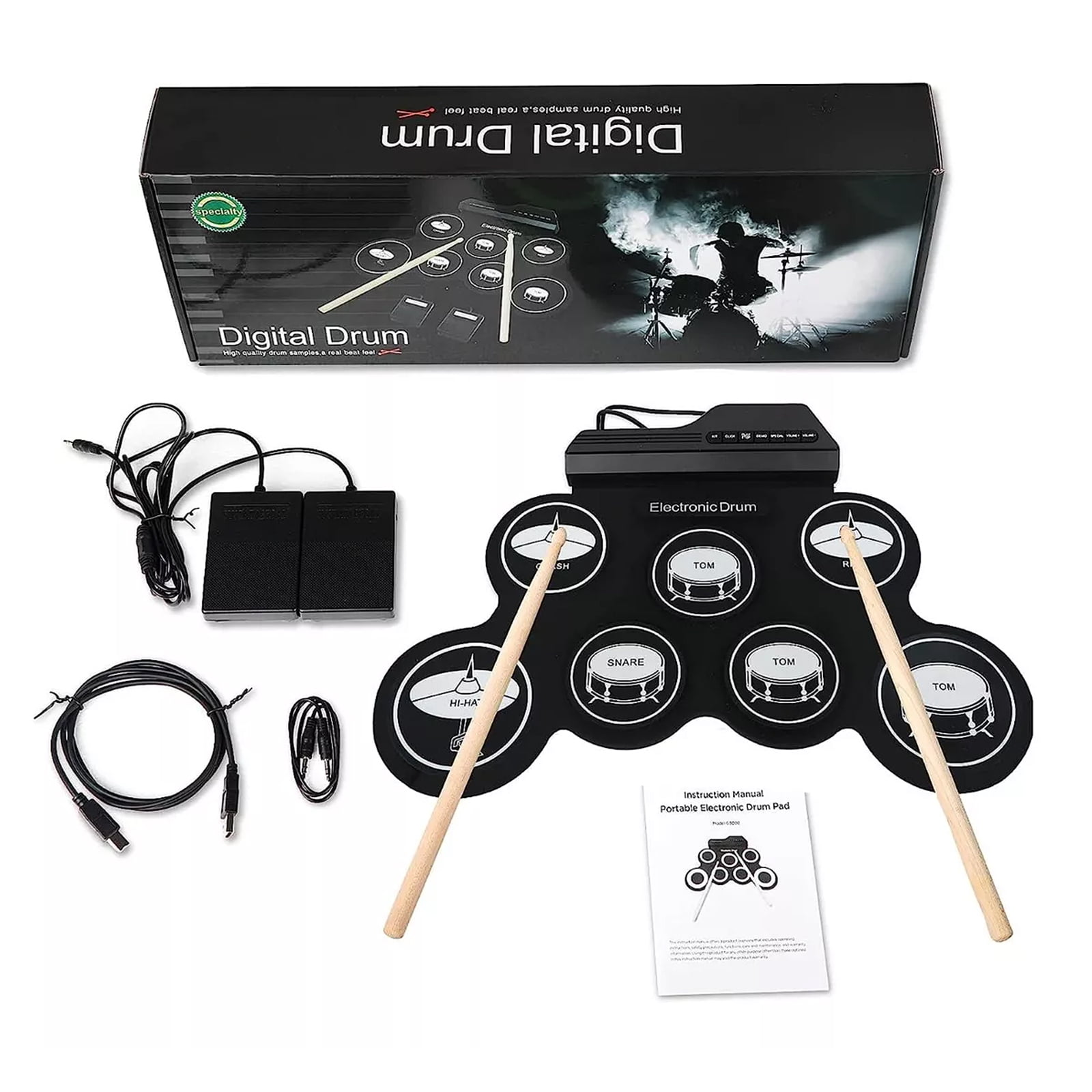 1 Set Electronic Drum Kit Roll-Up Drum Beginner Drum Set Digital Drum ...