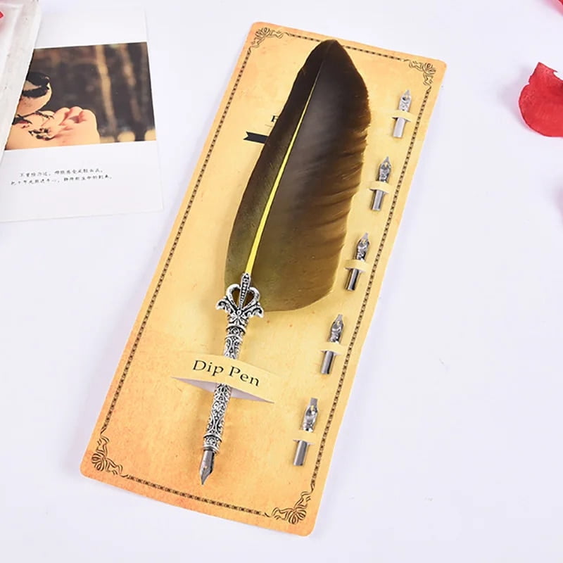 1 Set English Calligraphy Feather Dip Pen Writing Stationery Set Gift ...