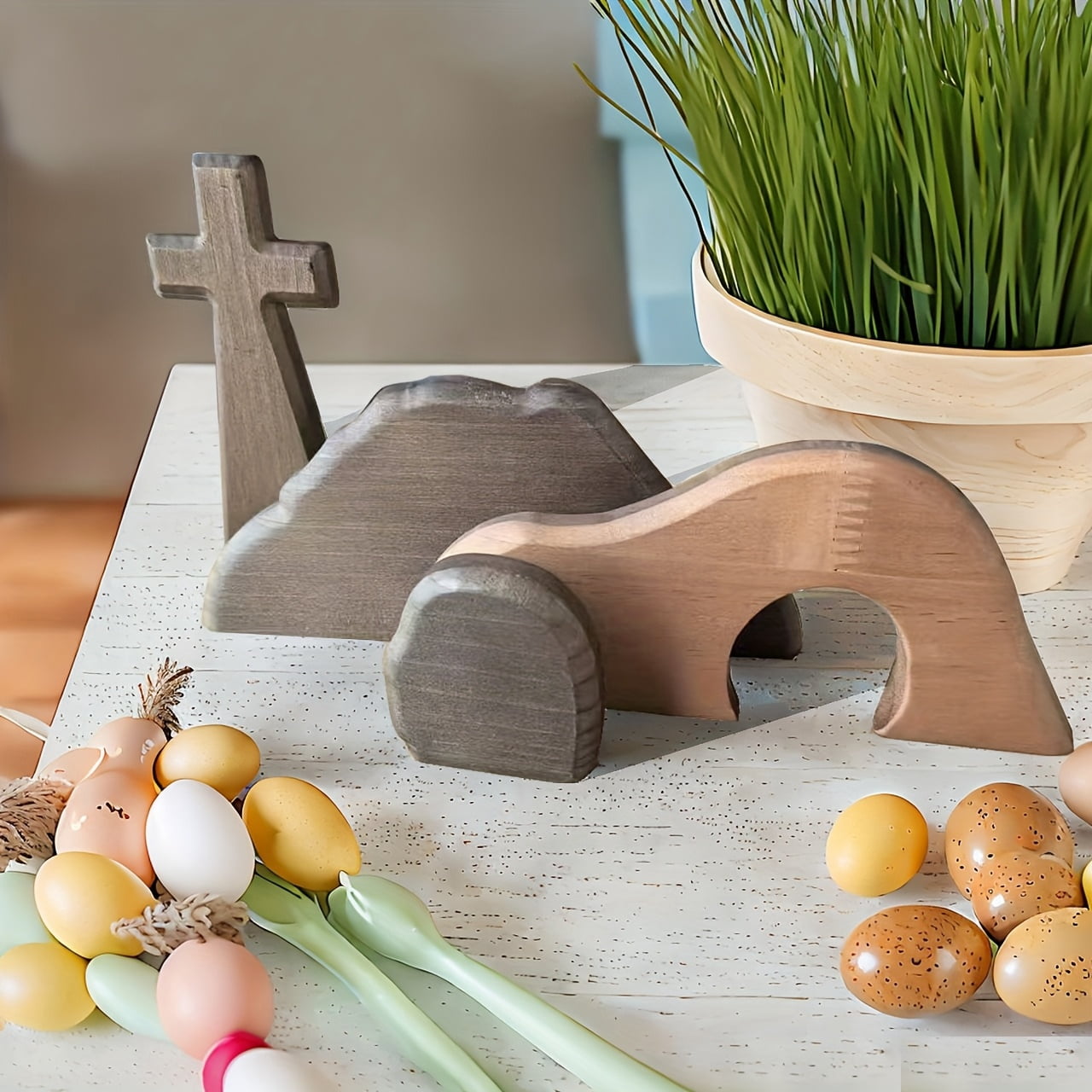 1 Set Exquisite Wooden Cross Empty Tomb Statue - Elegant Easter Decor ...